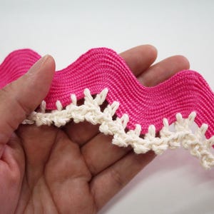 5 Yards Pink Crocheted Rick Rack Trim, Handmade Crochet Lace, Jumbo ...