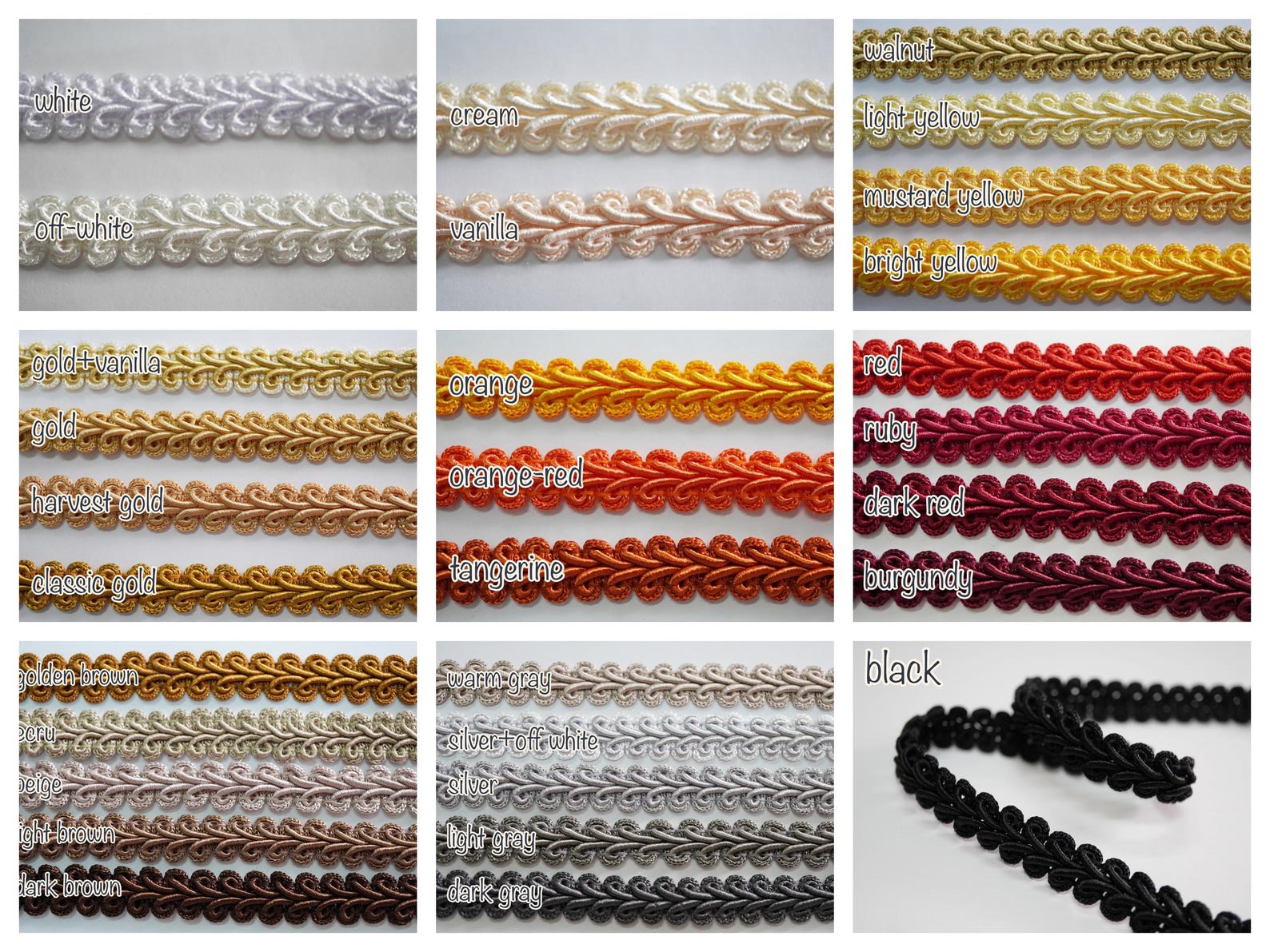 5 Yards 1/2" Black Gimp Braided Trim, Gimp Braid, Braided Cord, Braided ...