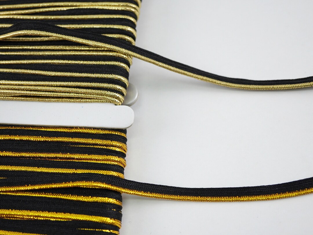 5 Yards 1/4" Black Gold Metallic Lip Cord Piping, Edge Piping ...