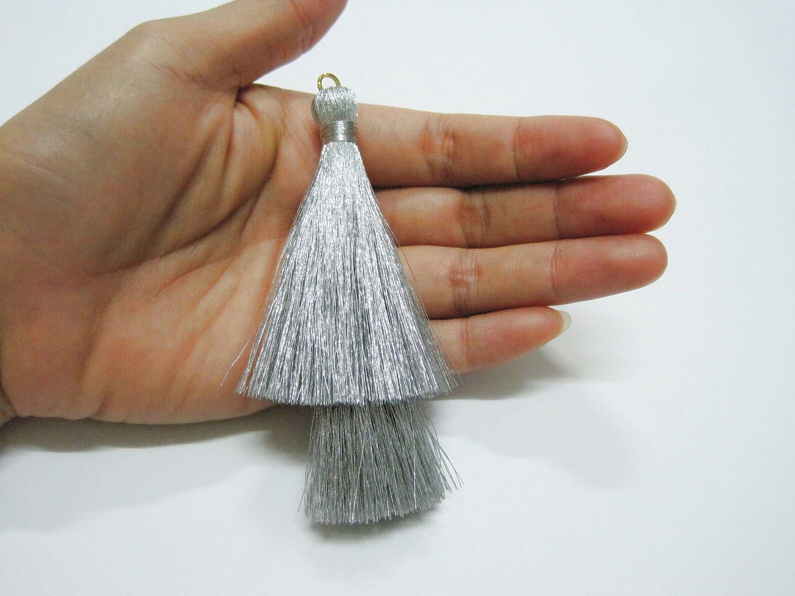 1 Pair Silver Double Metallic Tassel Metallic Tassel Double - Etsy
