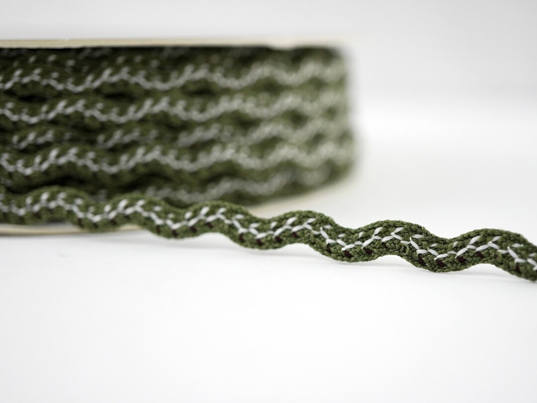 5 Yards Dark Green Embroidered Rick Rack, Tiny Rick Rack, Vine Stitch ...