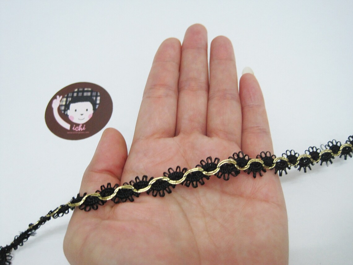 5 Yards Black Picot Rick Rack With Gold Braided, Black Trim, Black Lace ...