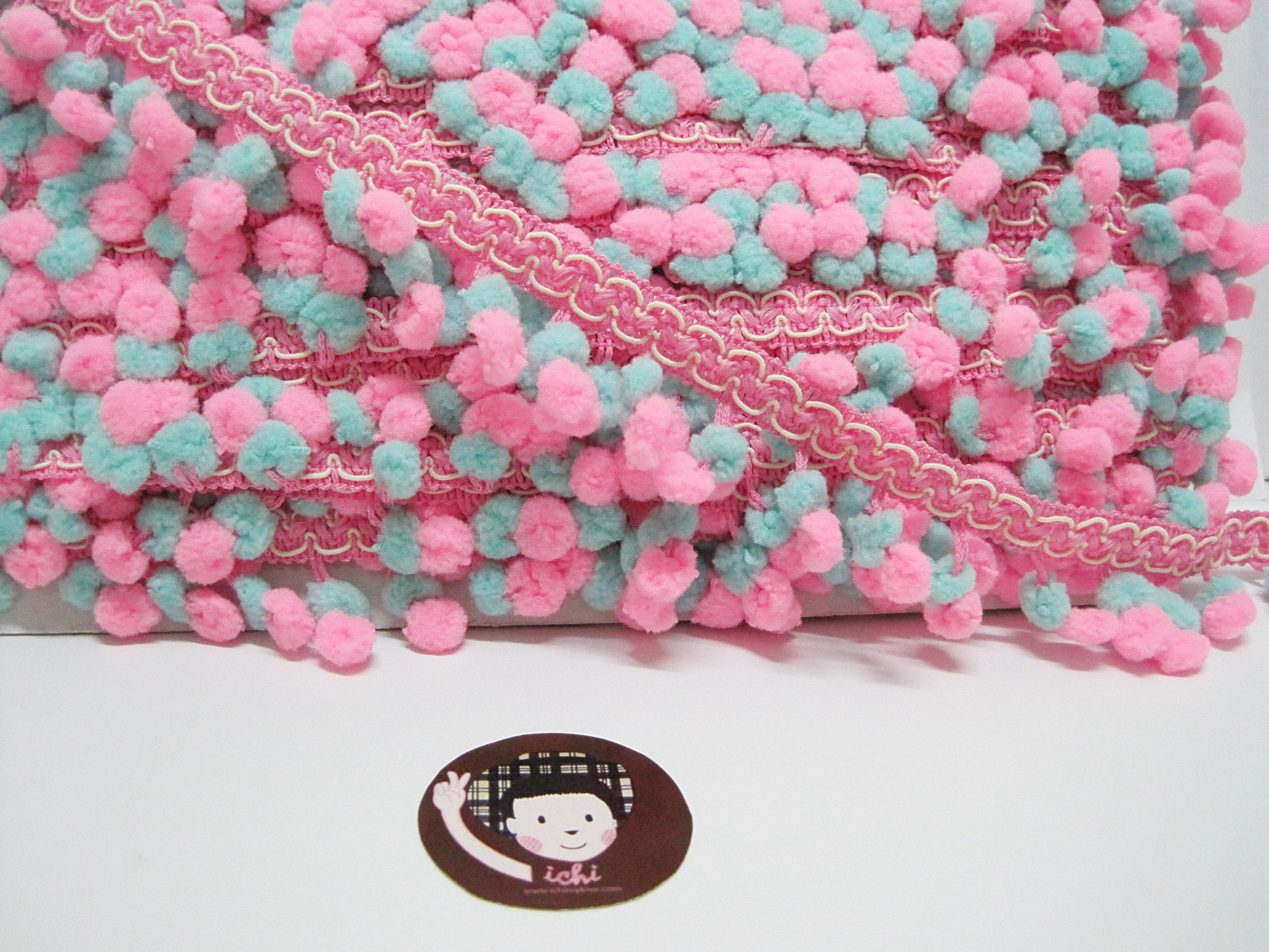 5 Yards PINK-AQUA GREEN Mini Pom Pom Trim pom pom fringe | Etsy