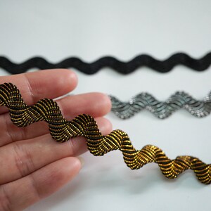 5 Yards Black Metallic Rick Rack, Black Metallic Lace Trim, Sparkly ...