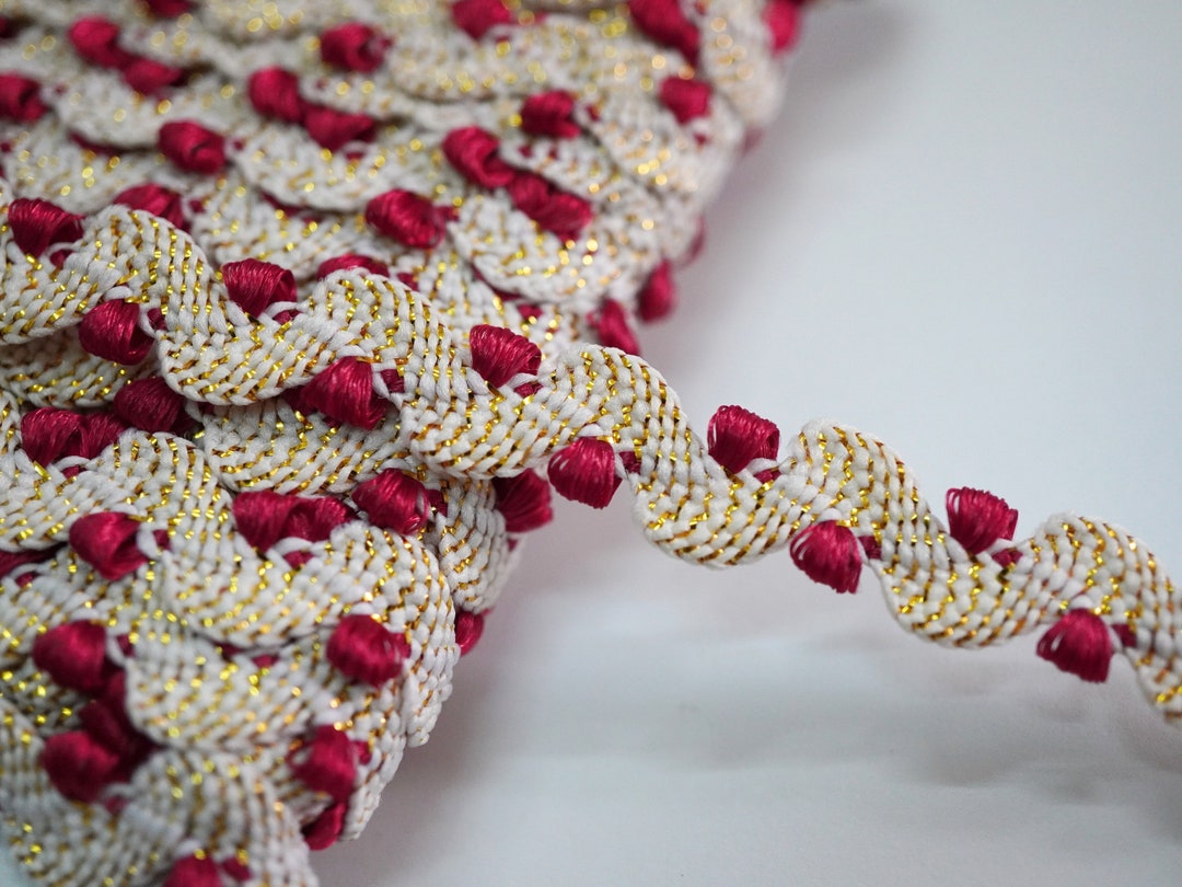 5 Yards White Rick Rack With Gold Glitter and Ruby Picot, White Rick ...