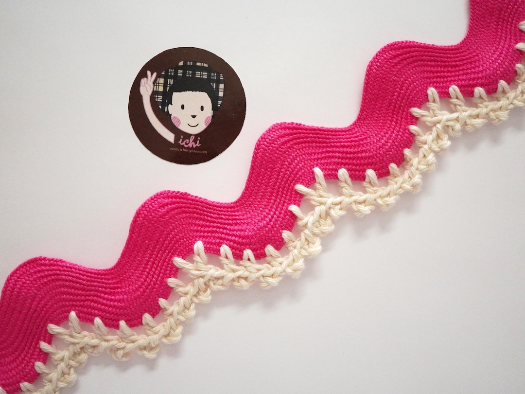 Pink Crocheted Rick Rack Trim, Handmade Crochet Lace, Jumbo Rick Rack ...