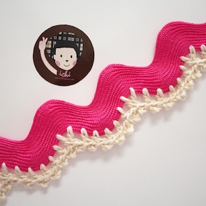 5 Yards Pink Crocheted Rick Rack Trim, Handmade Crochet Lace, Jumbo ...