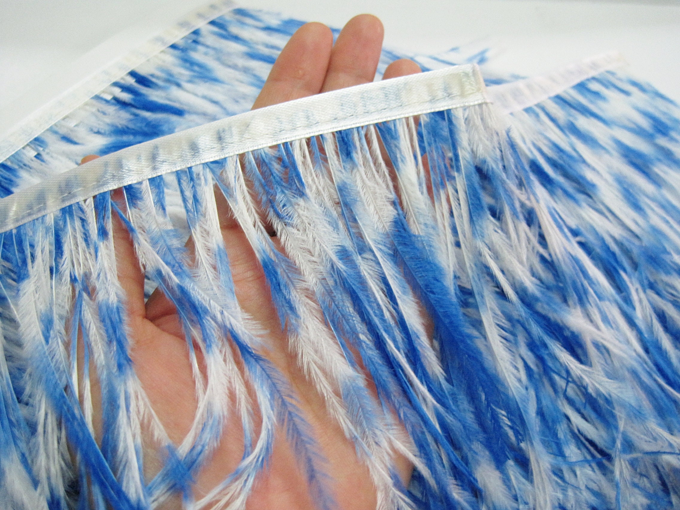 1 Yard Ostrich trim White-Royal Blue Fringe Ostrich feather | Etsy