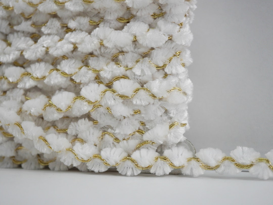 5 Yards 3/8" White Chenille Braided Rick Rack With Light Gold Metallic ...