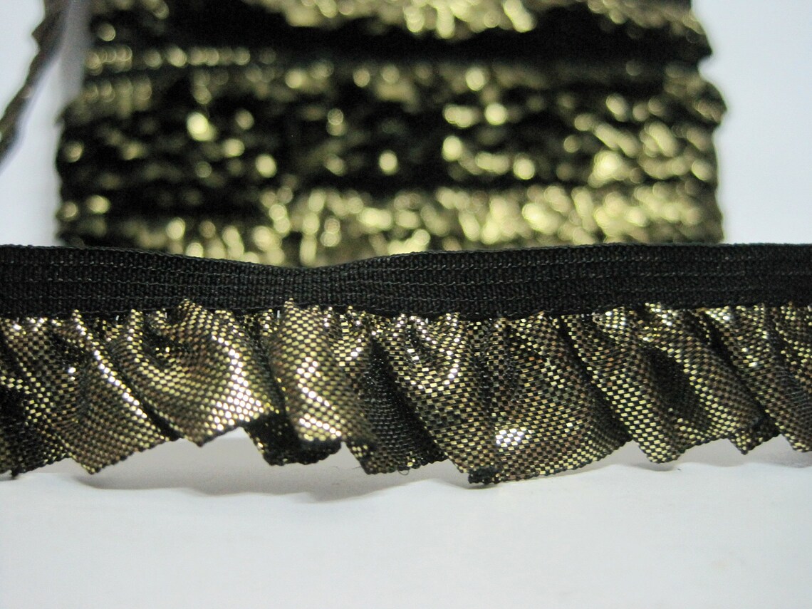 5 Yards Gold Metallic Ruffle With Black Elastic Trim Ruffle - Etsy
