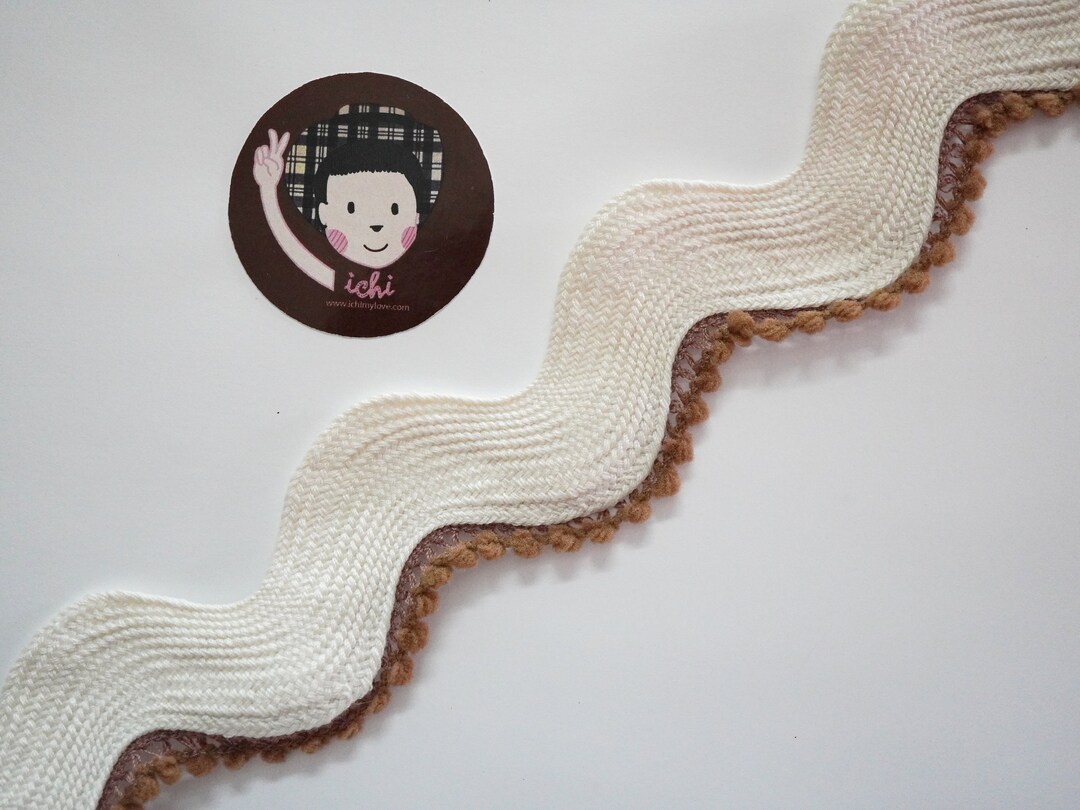 5 Yards Ivory Jumbo Rick Rack Trim With Light Brown Tiny Pom Pom, Ivory ...