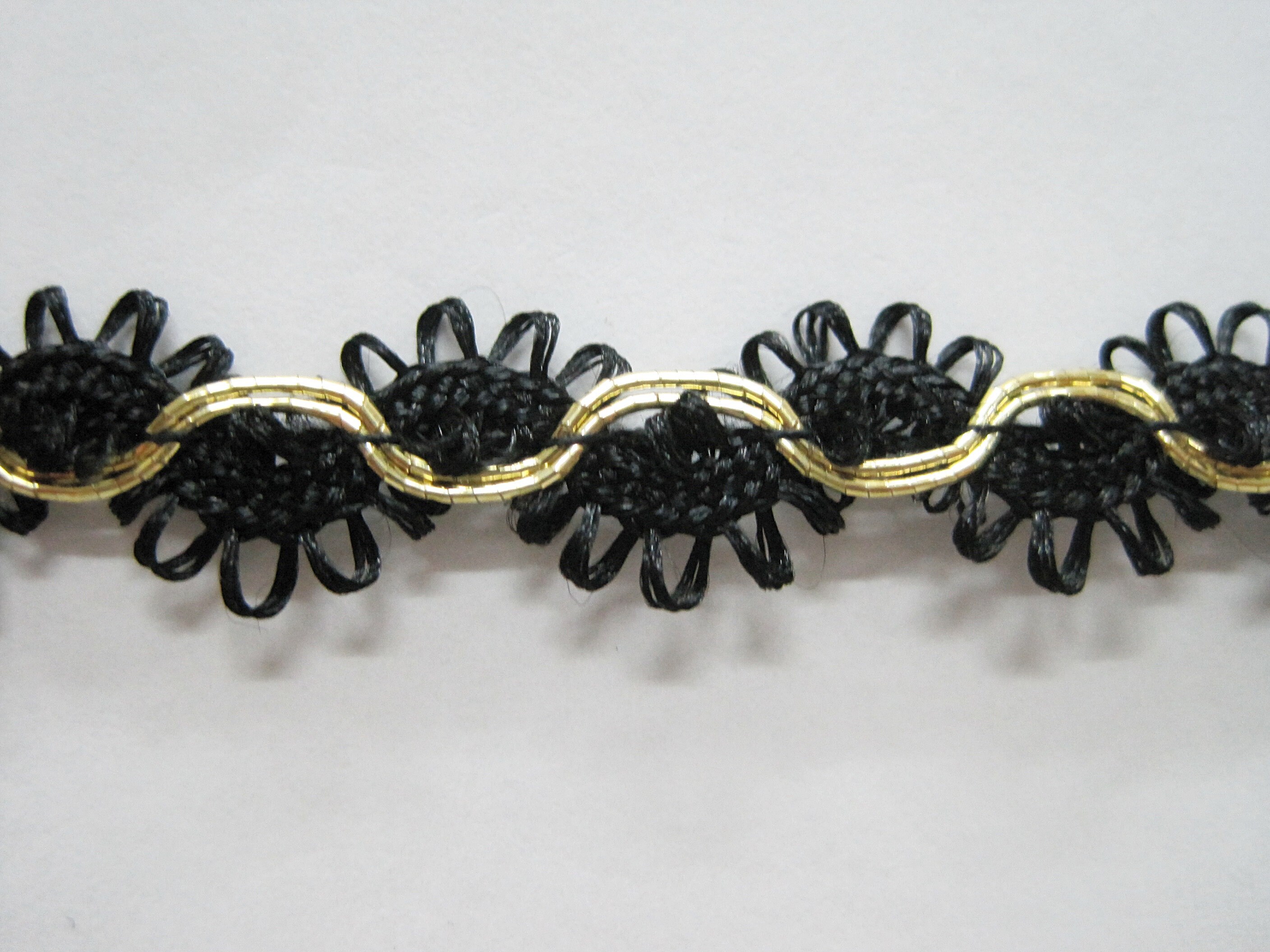5 Yards Black Picot Rick Rack With Gold Braided, Black Trim, Black Lace ...