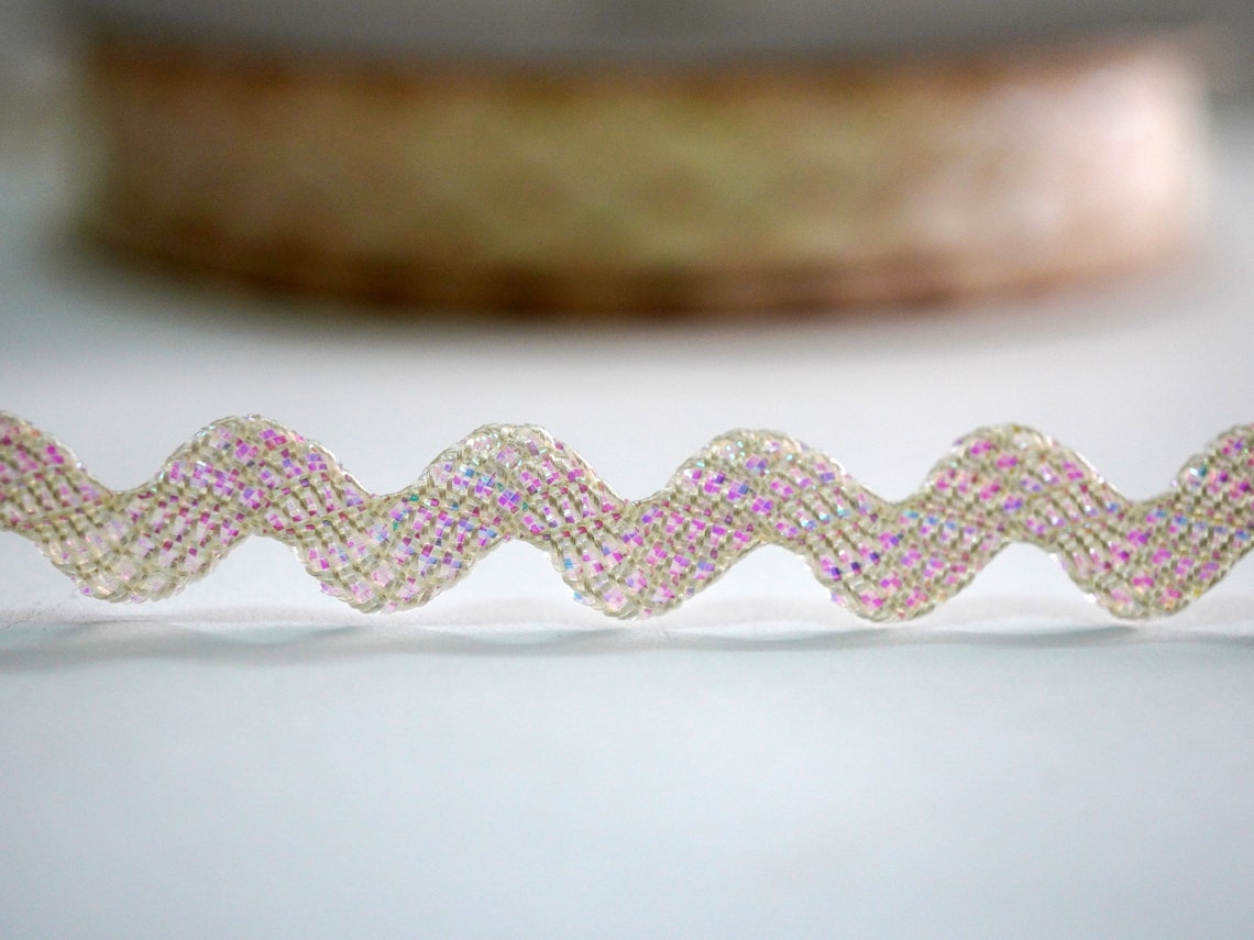 5 Yards 3/8" Cream Sparkly Rick Rack Trim, Glitter Trim, Ric Rac Trim ...