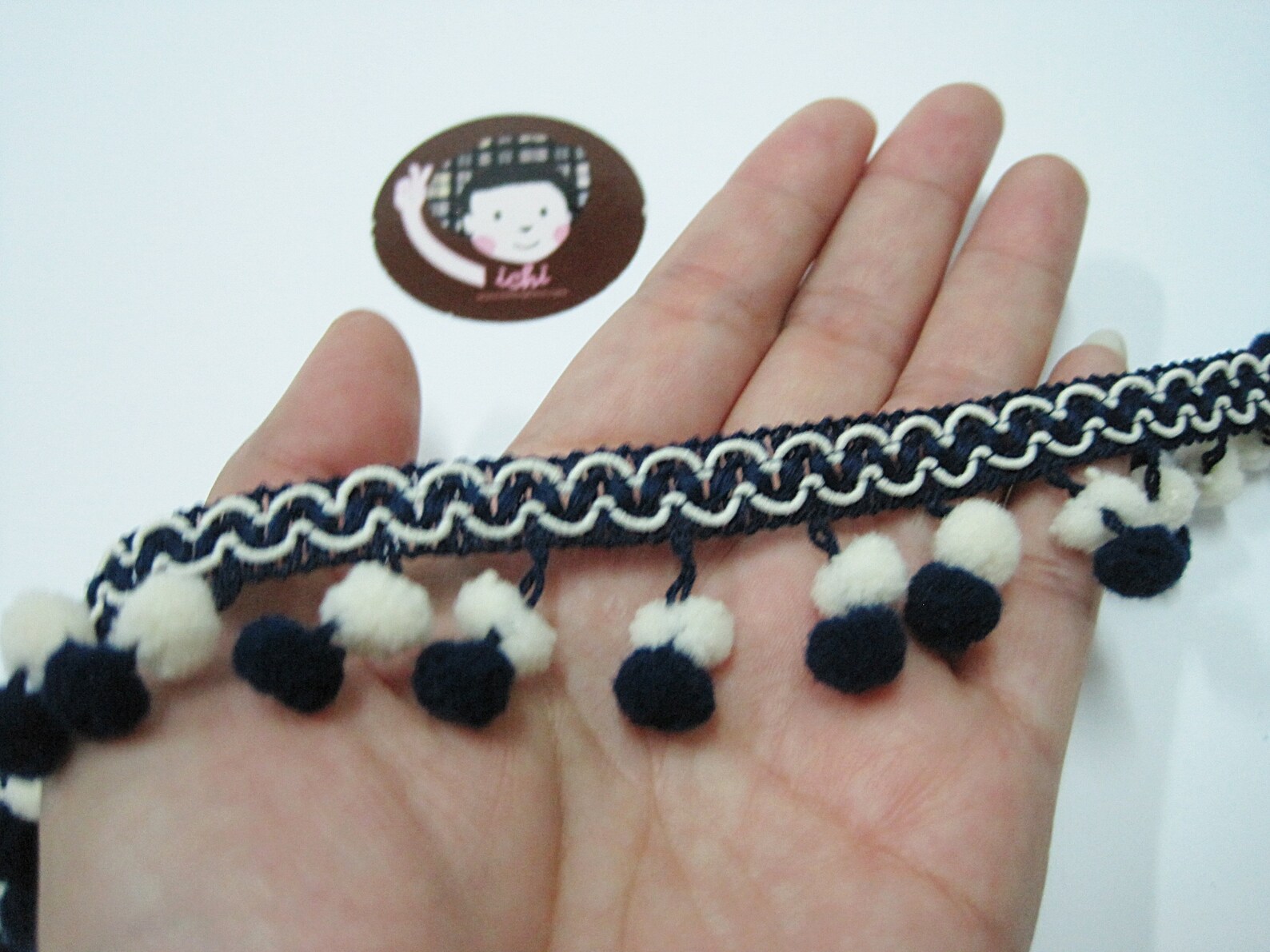 5 Yards NAVY BLUE-CREAM Mini Pom Pom Trim 2 Tone Pom Pom - Etsy