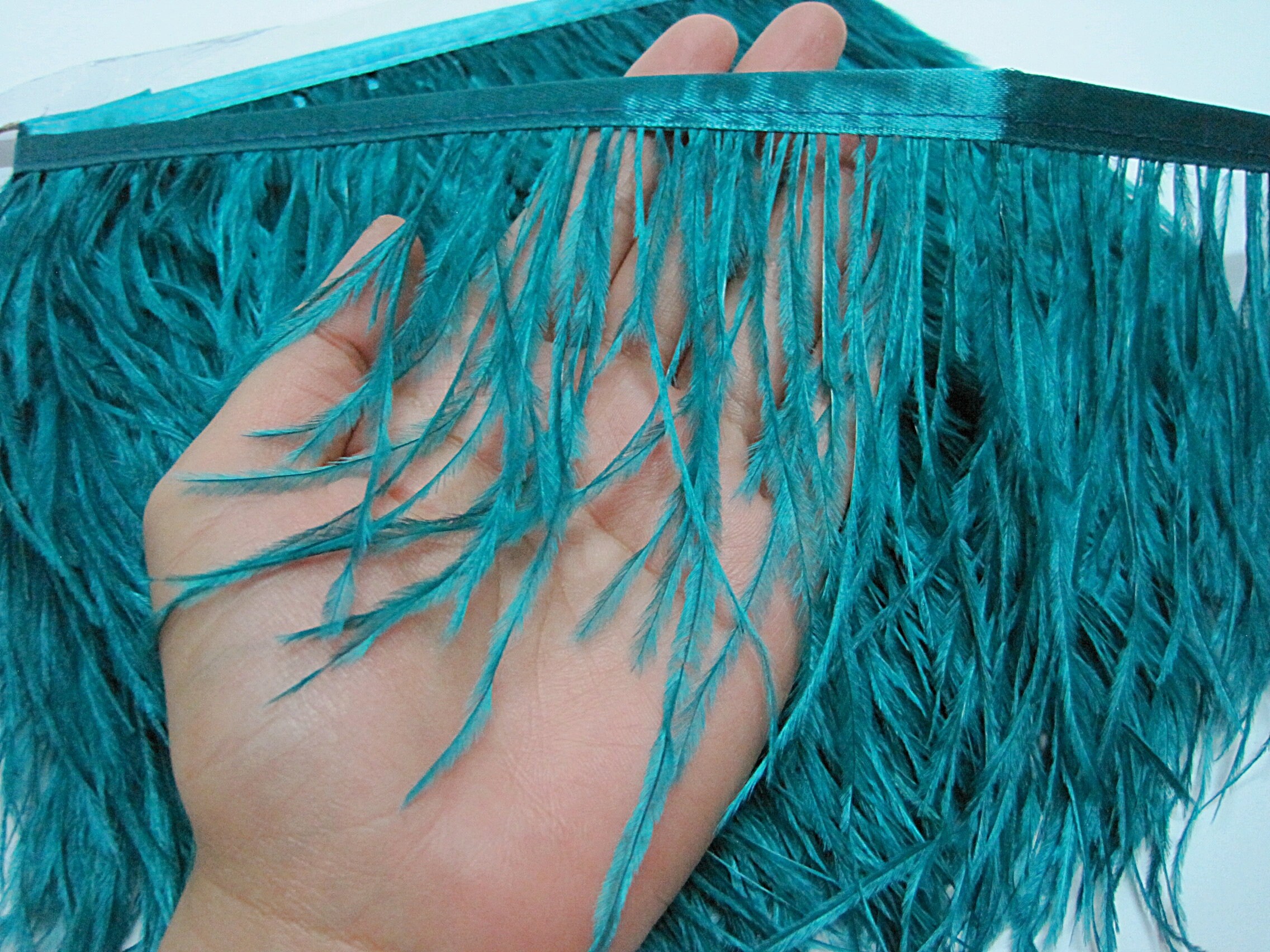 1 Yard Ostrich trim Teal Fringe Ostrich feather Ostrich | Etsy