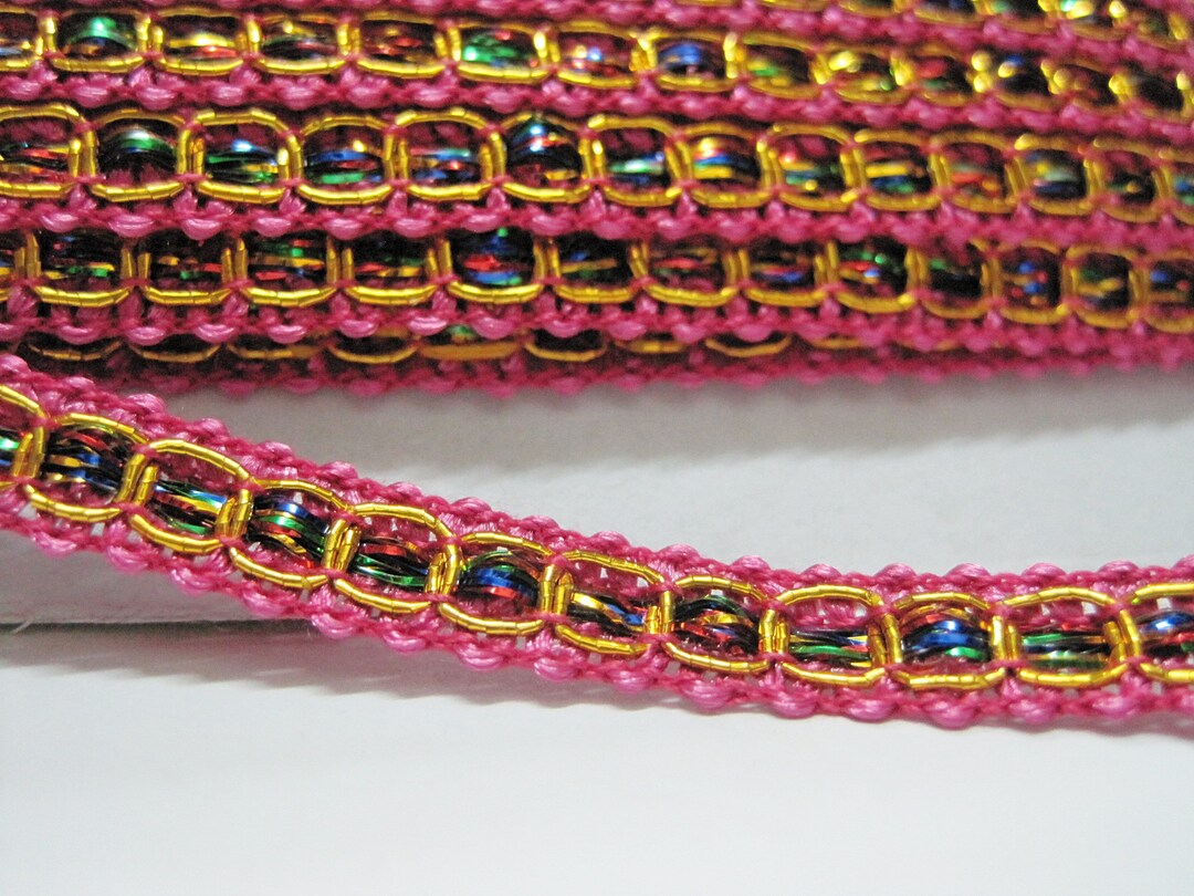 5 Yards 5/16" Hot Pink-gold Braid Trim, Gimp Braid, Braided Gimp Trim ...