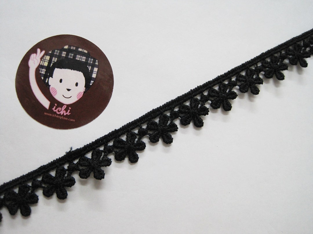5 Yards Black Flower Lace, Crochet Lace Trim, Ivory Lace Trim, Cotton ...