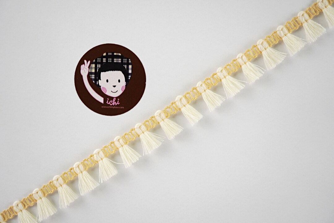5 Yards Cream Tassel With Gold Trim, Tassel Fringe, Cotton Fringe, 2 ...