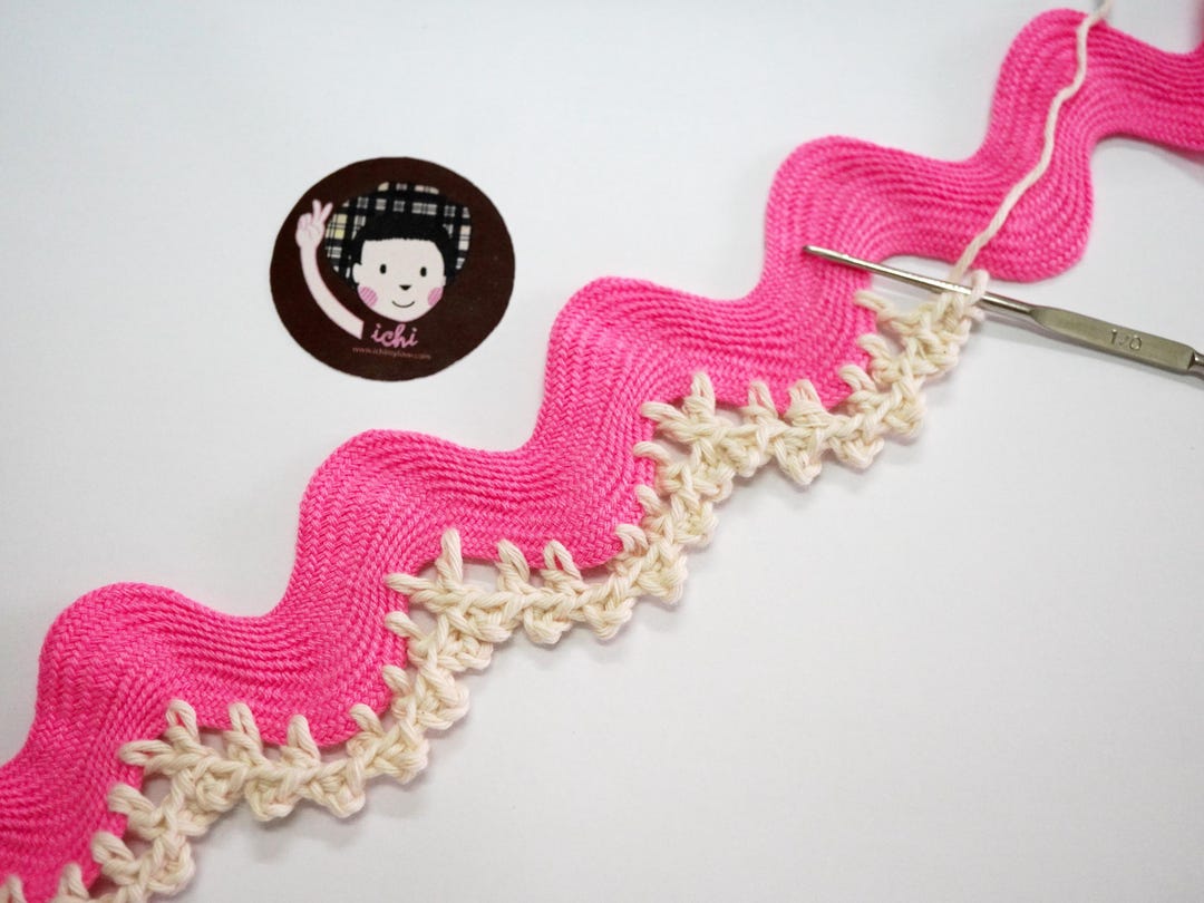 Bright Pink Crocheted Rick Rack Trim, Handmade Crochet Lace, Jumbo Rick ...