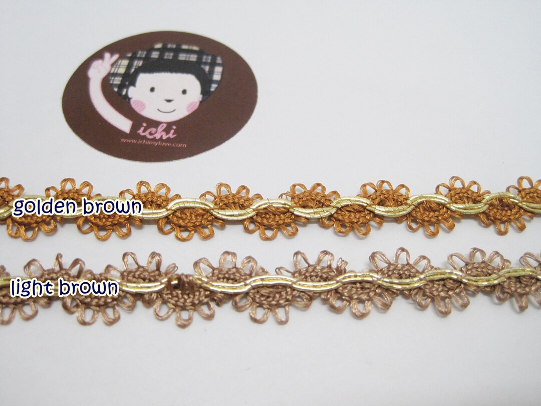 5 Yards Brown Picot Rick Rack With Gold Braided, Brown Trim, Brown Lace ...