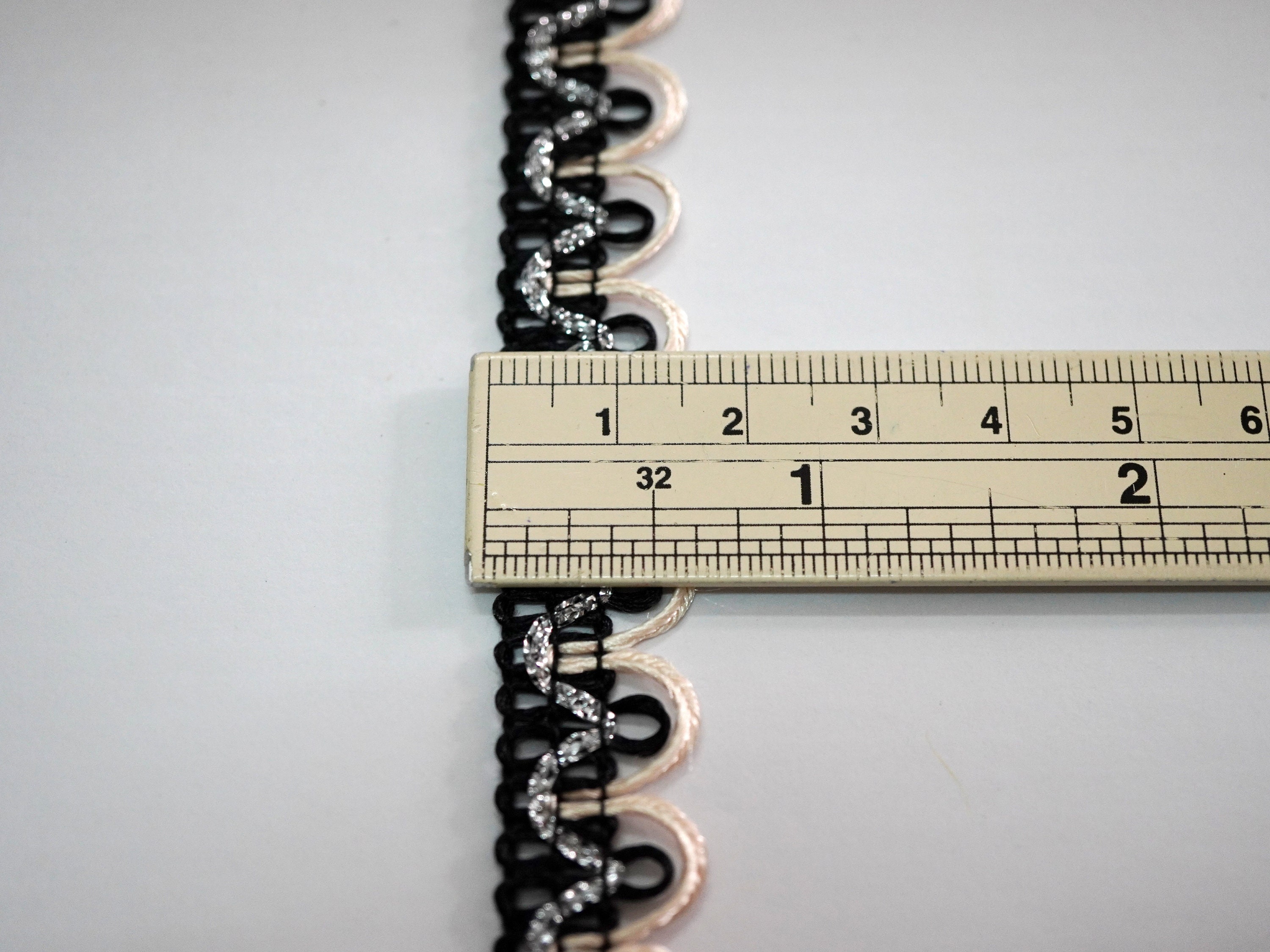 5 Yards 5/8" Black Loop Trim With Silver Metallic, Loop Trim, Braided ...