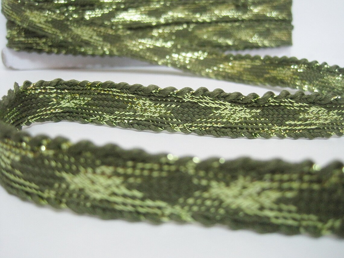 5 Yards Green Metallic Ribbon, Flat Braided, Flat Ribbon, Metallic ...