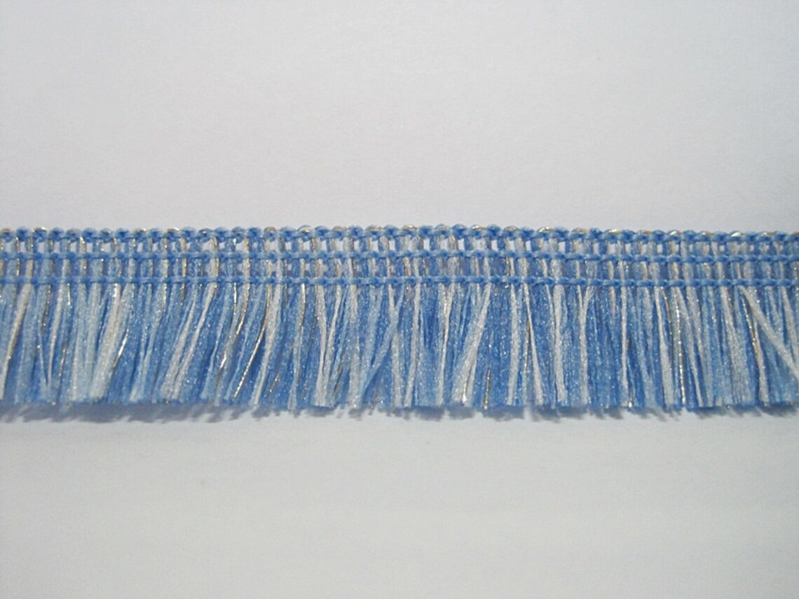 5 Yards Light Blue Mini Tassel Trim With Gold Glitter, Blue Trim ...