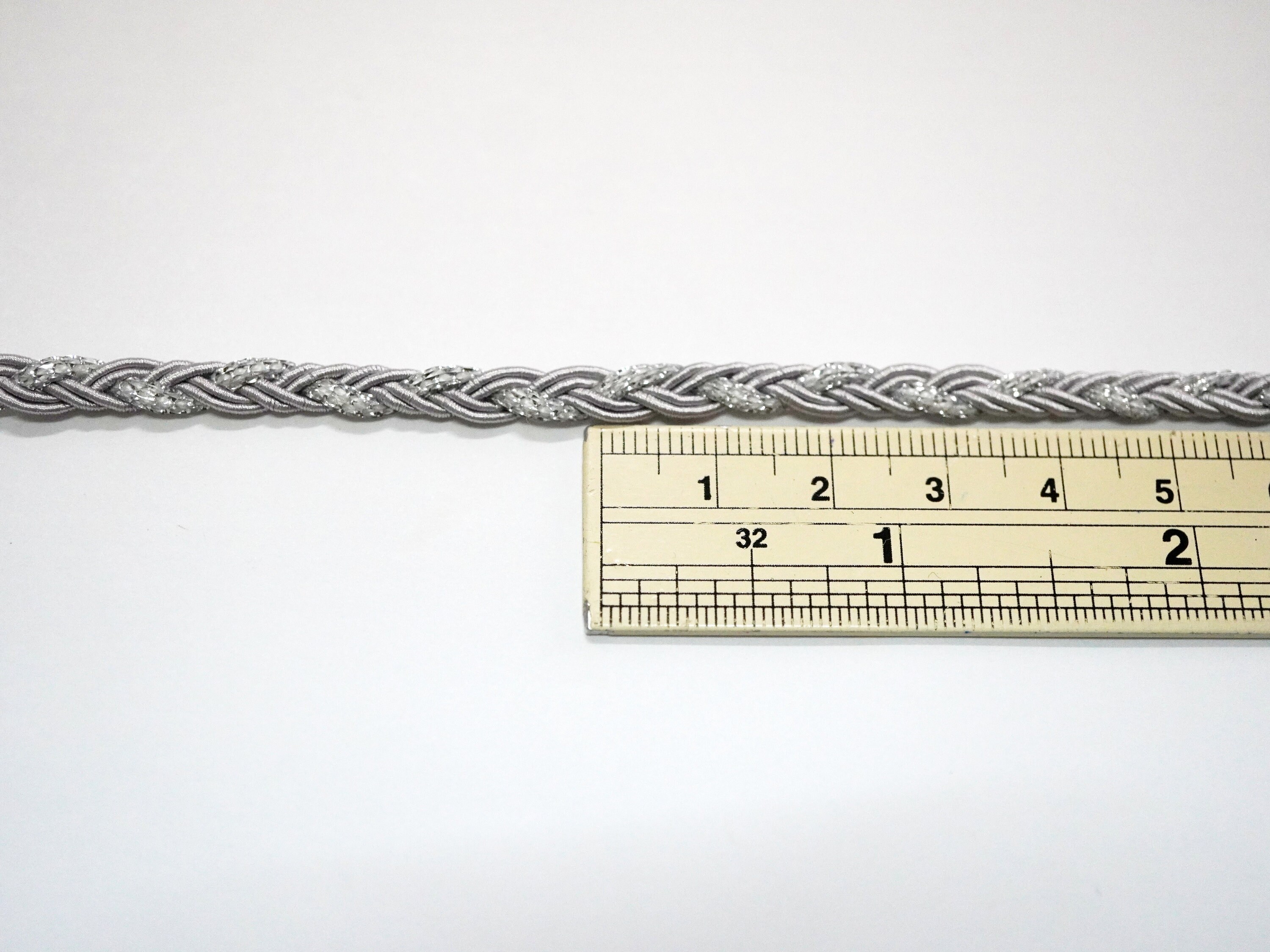 5 Yards 1/4" Silver Braided Cord With Silver Metallic, Flat Braided ...
