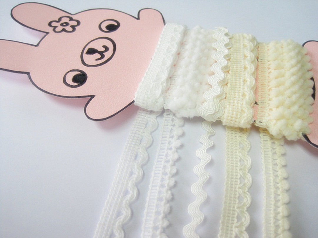 5 Yards White-cream Trim,trim Lot, Lace Trim, Cotton Lace Trim, Pom Pom ...