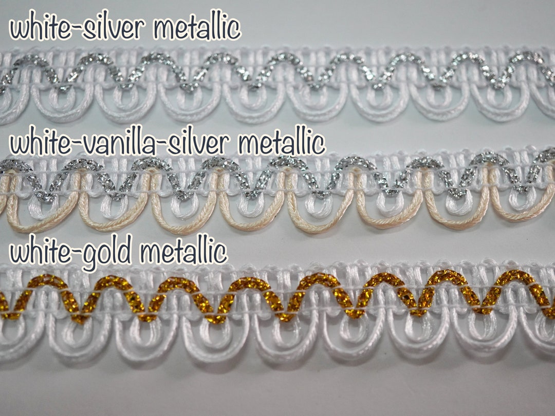 5 Yards 5/8" White Loop Trim With Silver/gold Metallic, Loop Trim ...