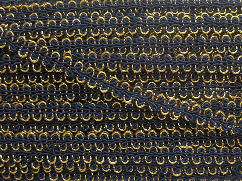 5 Yards 1/4 Navy Blue Gimp Braided Gold Edge Gimp - Etsy