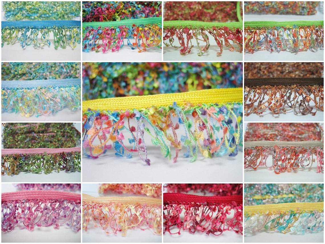 5 Yards Orange-pink Loop Trim Multicolored Tiny Tassel Trim | Etsy