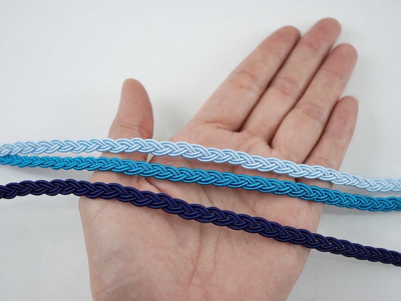5 Yards 1/4" Blue Braided Cord, White Cord, Flat Braided Cord, Flat ...