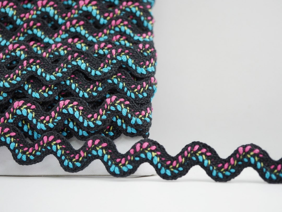 5 Yards Black Embroidered Rick Rack, Embroidered Vine Rick Rack ...