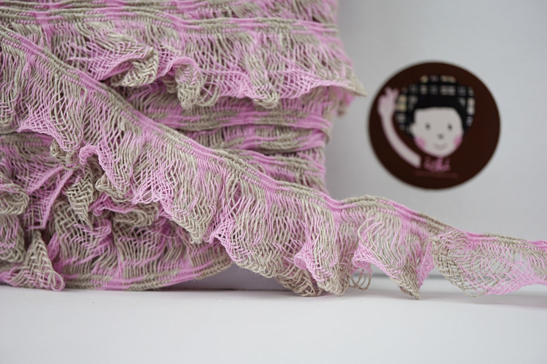 5 Yards Bubble Gum Linen Ruffle Trim, Ruffle Lace, Linen Lace Trim ...