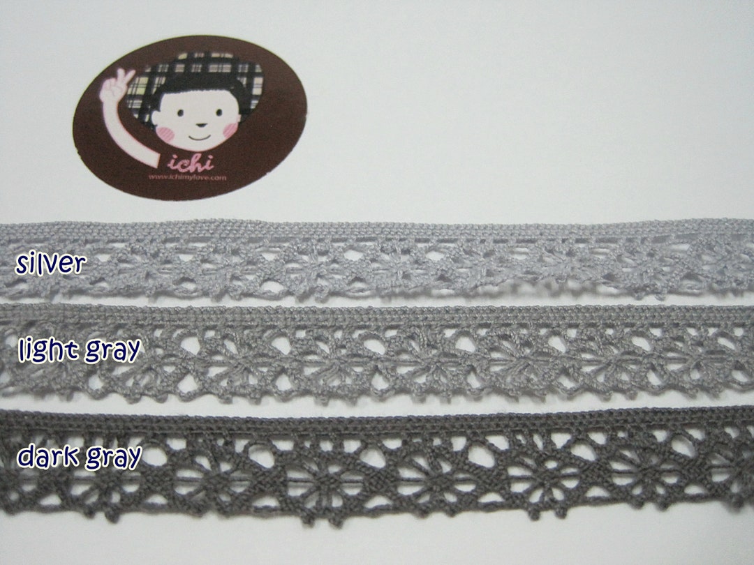 5 Yards 9/16" Gray Crochet Lace Trims, Lace Trim, Crochet Lace Trim ...