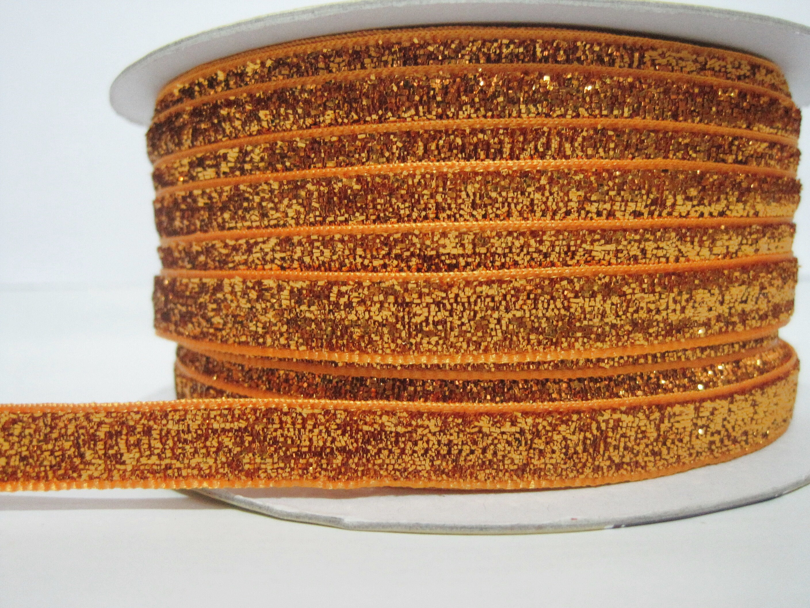 5 Yards Orange Metallic Glitter Ribbon (3/8"), Glitter Yarn, Metallic ...