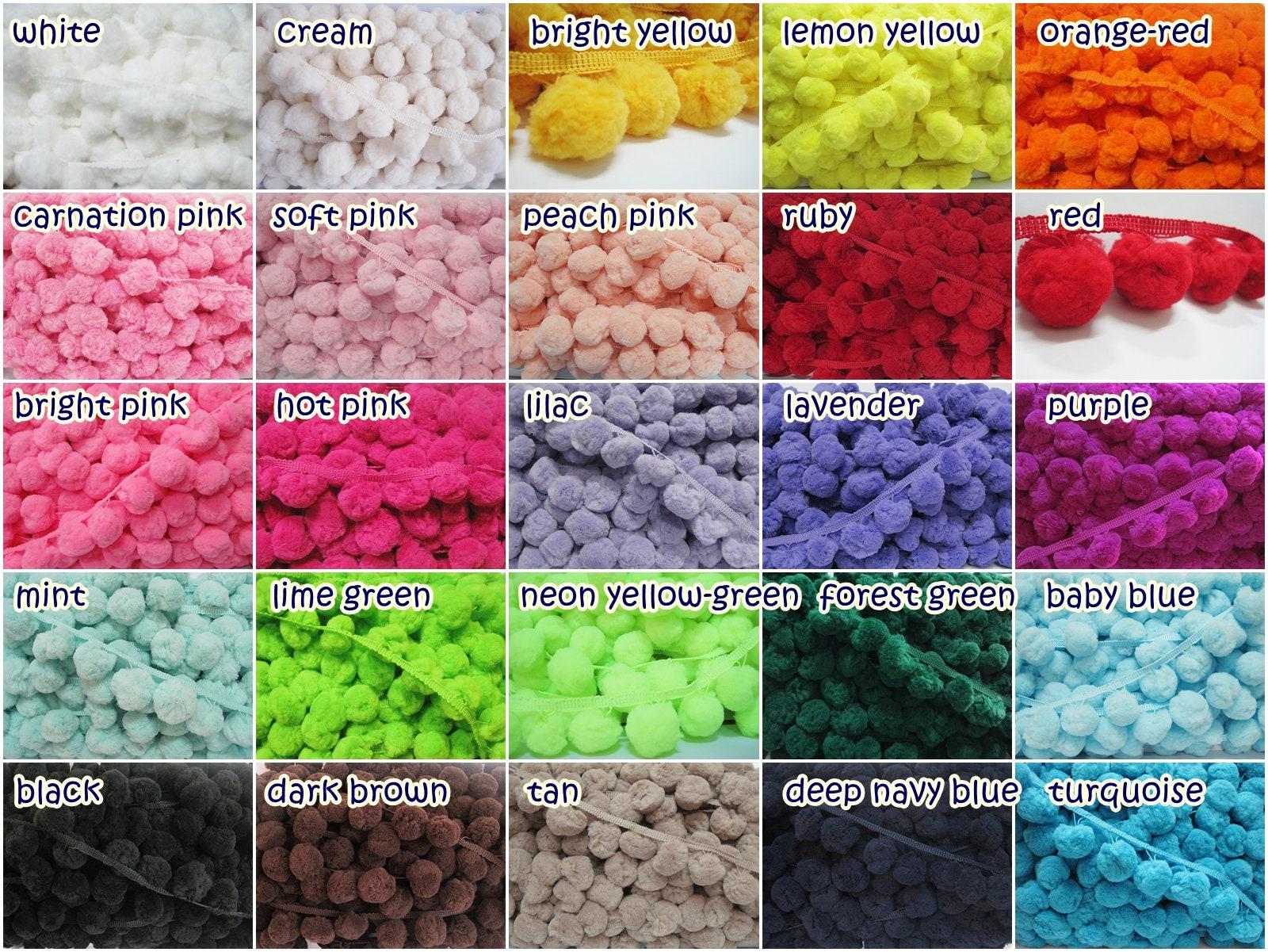 5 Yards 3.5 Cm Jumbo Pom Pom Trim Lemon Yellow Pom Pom Trim | Etsy