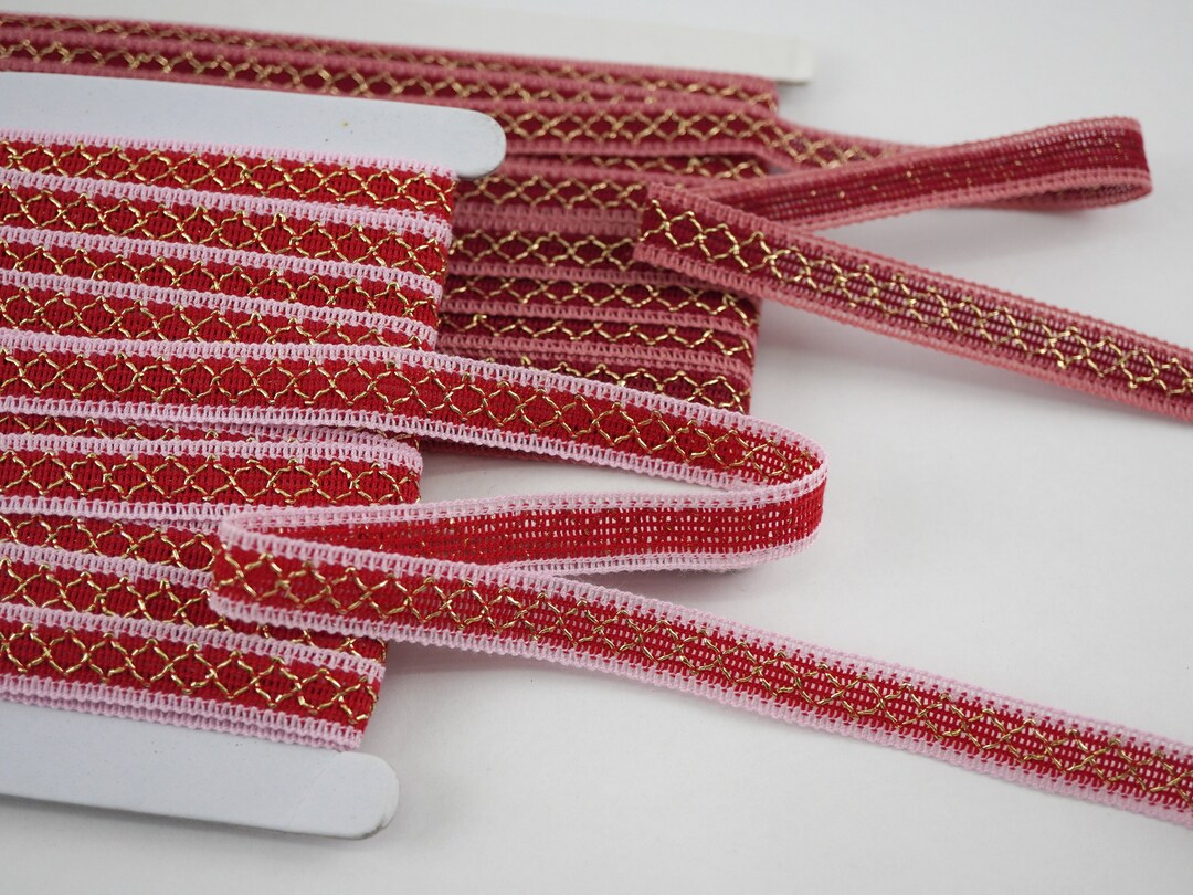 5 Yards Red Ribbon With Gold Metallic, Red Ribbon, Red Lace, Gold ...