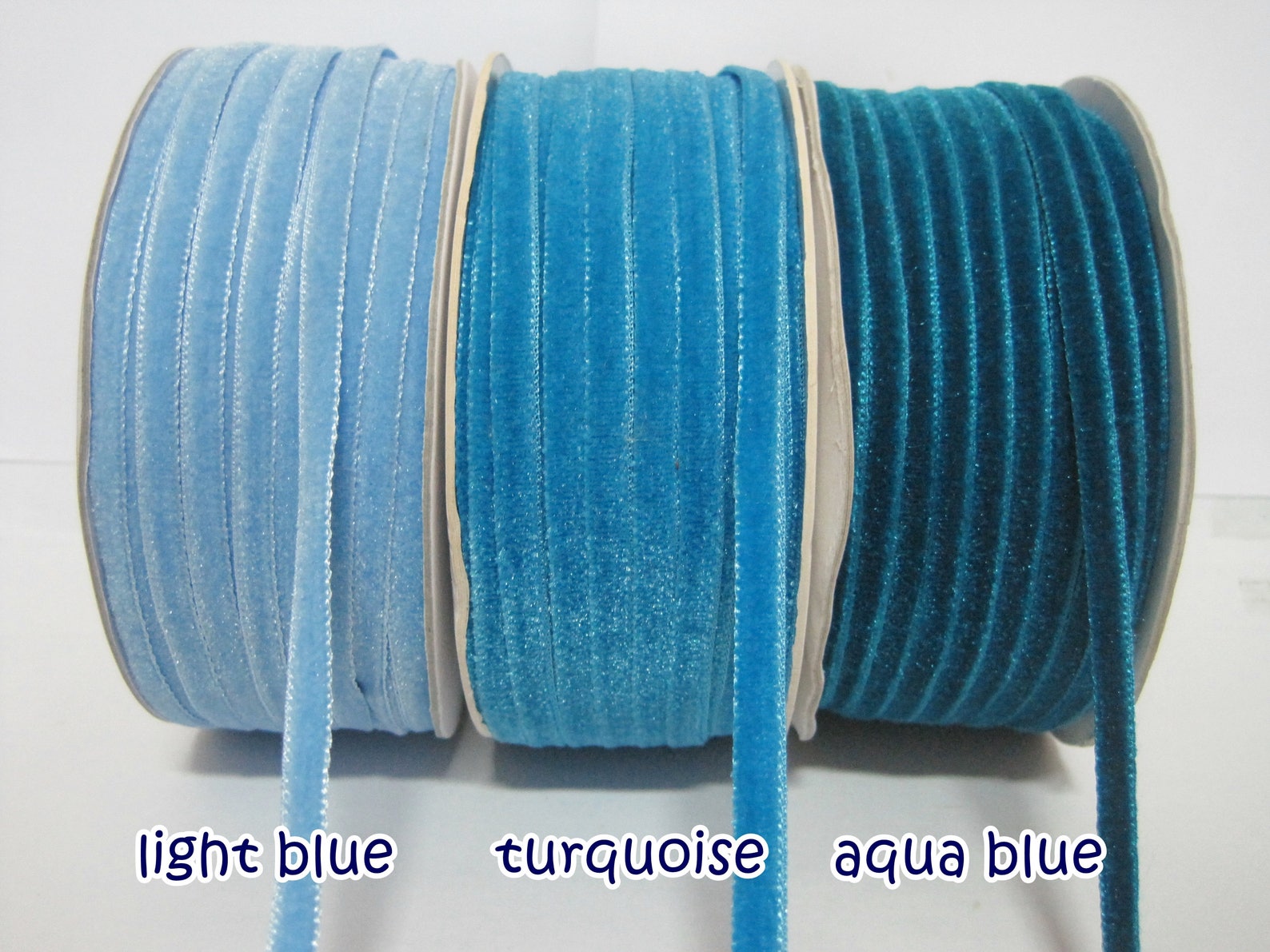 5 Yards 1/4" Light Blue Velvet Ribbon, Blue Ribbon, Ribbon Lot ...