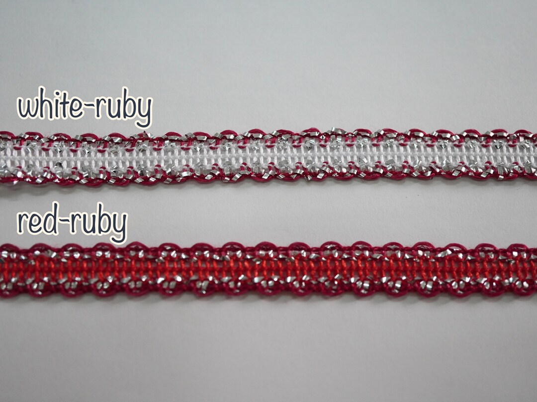 5 Yards 3/8" Red-silver Metallic Braid, Silver Metallic Lace, Red Gimp ...