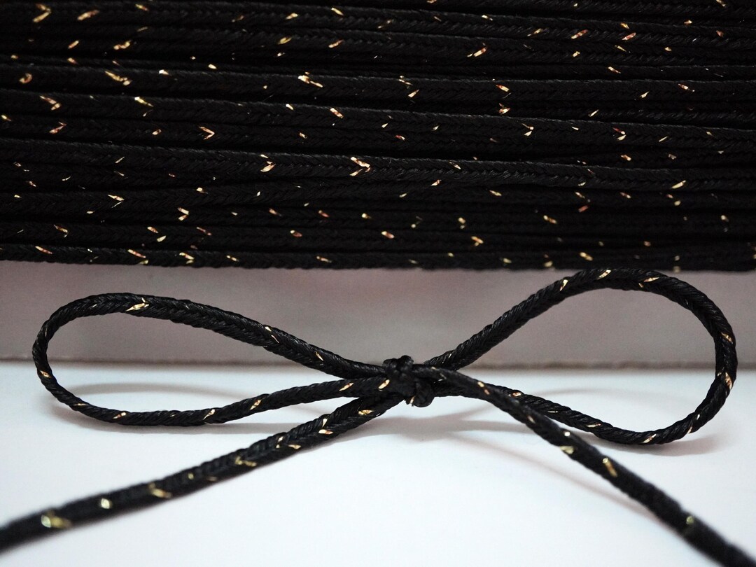 5 Yards 3 Mm Black Soutache Braid With Gold Metallic, Braided Cord ...