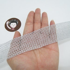 5 Yards 1-3/8" Silver Metallic Net Ribbon, Glitter Yarn, Silver ...