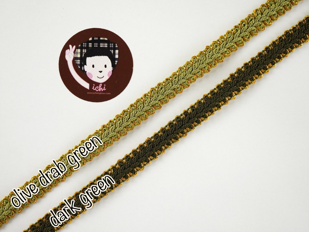 5 Yards Green Gimp Braid With Gold Metallic Edge, Gimp Braid, Braided ...