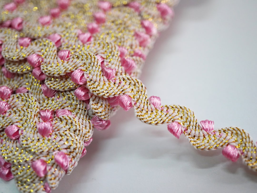 5 Yards White Rick Rack With Gold Glitter and Carnation Pink Picot ...