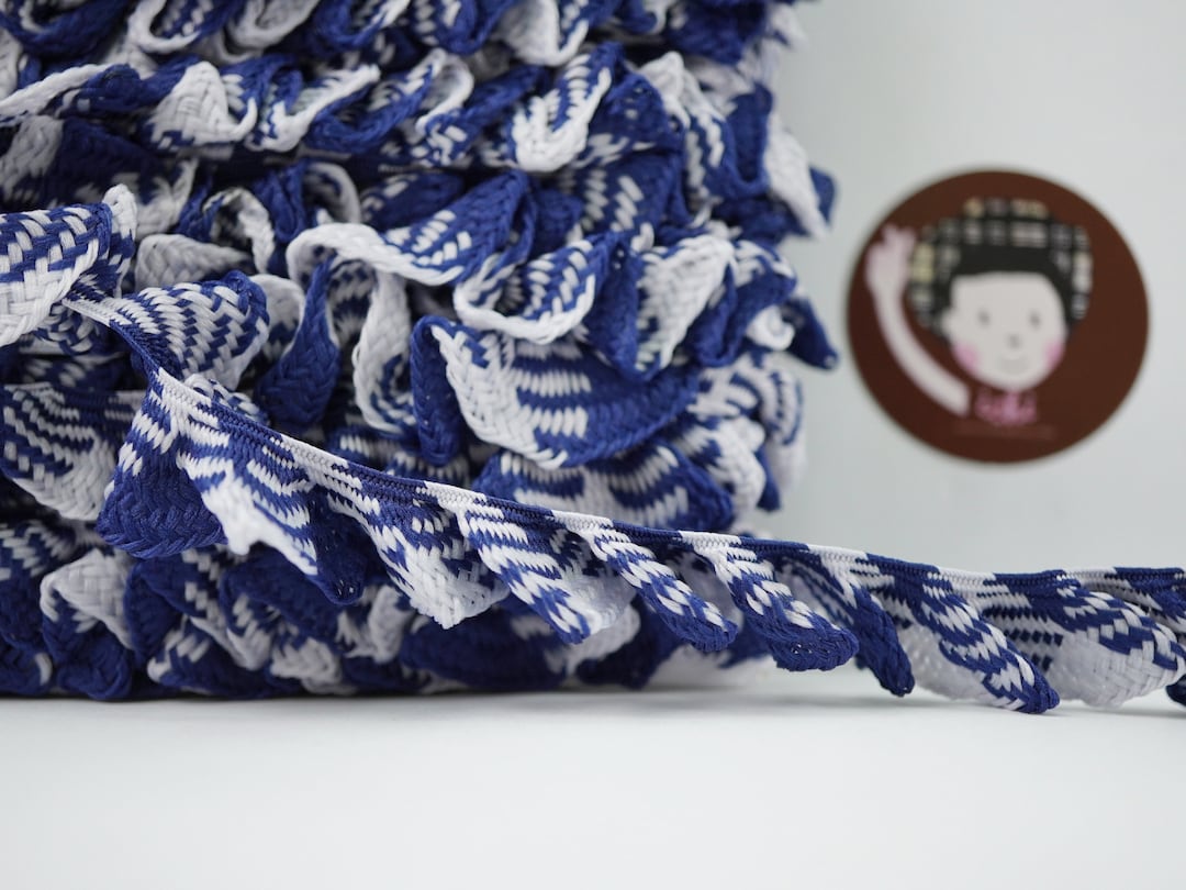 5 Yards Navy Blue-silver Ruffle Trim, Ruffle Lace, Pleated Trim ...