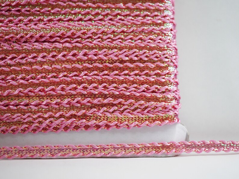 5 Yards Pink-gold/silver Metallic Braid, Flat Braided, Metallic Braid ...