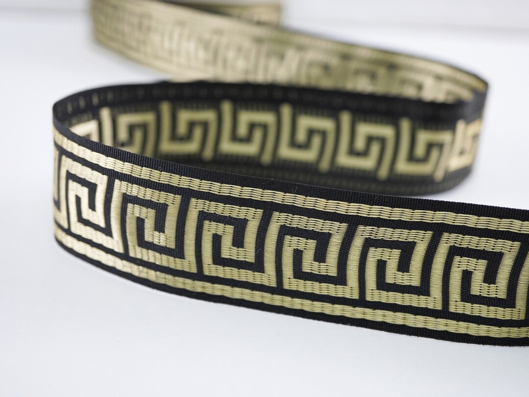 5 Yards Black-gold Greek Key Ribbon, Black Ribbon, Black Gold Ribbon ...