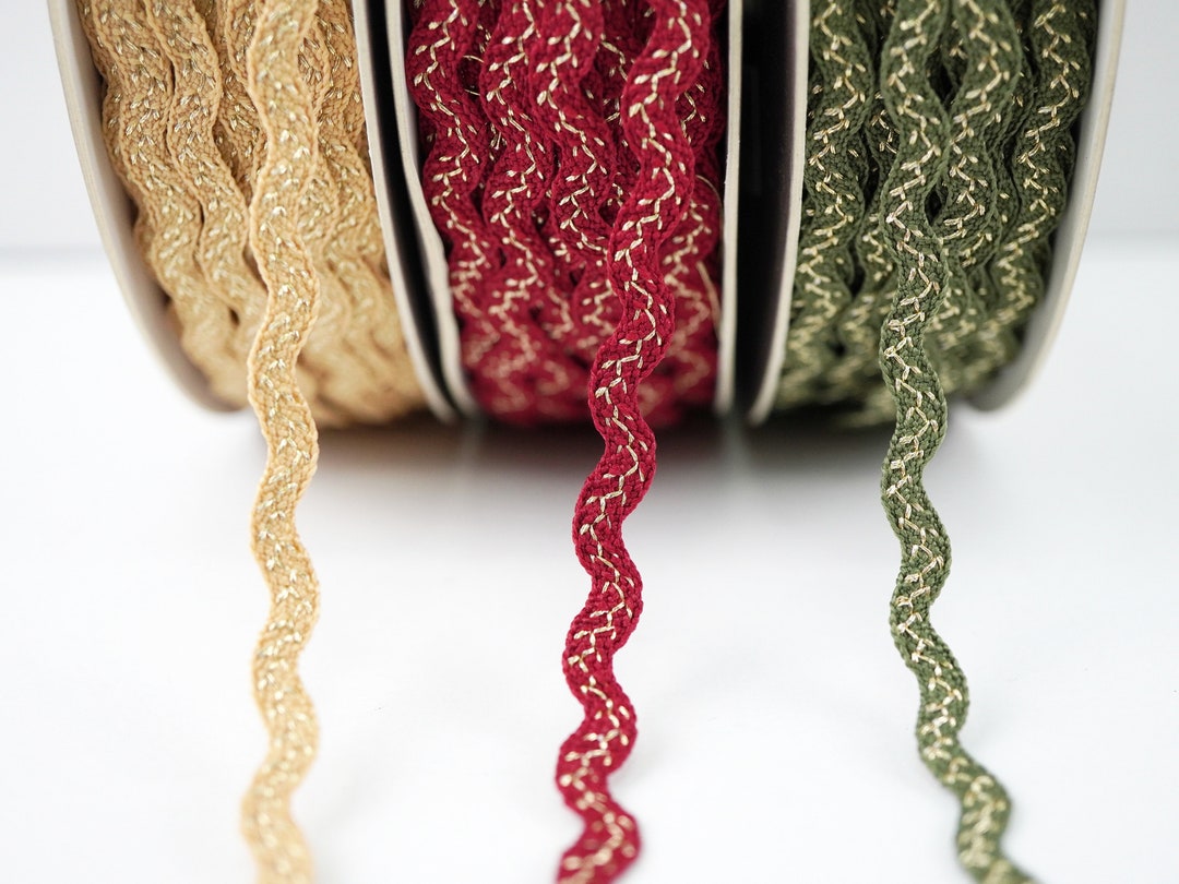 5 Yards Christmas Rick Rack With Gold Metallic, Vine Stitch Rick Rack ...