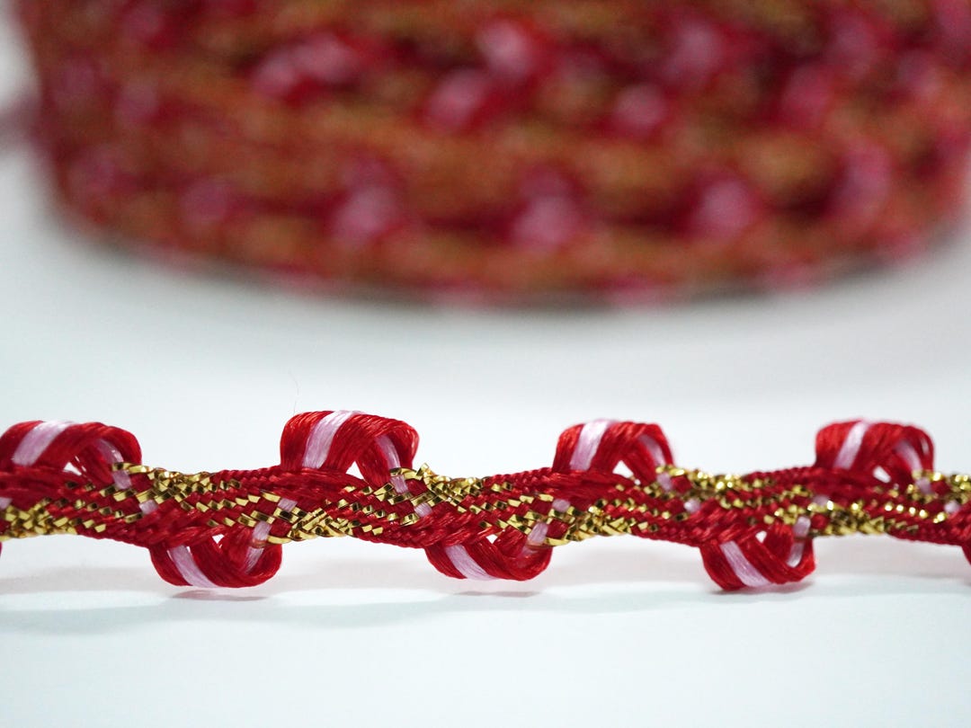 5 Yards Red Rick Rack With Gold Metallic, Red Rick Rack, Gold Metallic ...